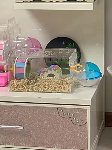 CHUQIANTONG Small Animal Bath House,Pet Toy Acrylic Hamster Bathroom Cage Toilet Bathtub Sand Bath Container Removable, Suitable for Chinchilla Syrian Hamster Gerbil (Pink)