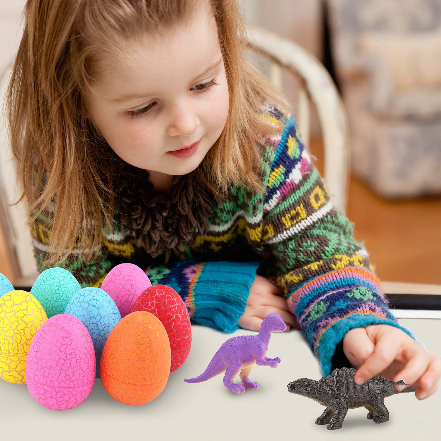 12 Dinosaur Eggs Toys, Surprise Pack with 12 Unique Dinosaur Figures,Goodie Bag Stuffers,Pinata fillers, Easter Eggs dongcoh,Carnival Prizes Treasure Box,Birthday Party Gifts for Kids