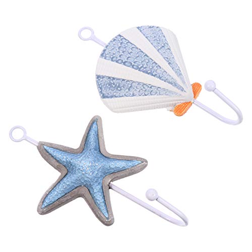 Cabilock 2Pcs Mediterranean Wall Hooks Clothes Hooks Sea Shell Coats Hat Key Rack Towels Hangers Nautical Decorative Hooks for Home Bedroom Beach Coastal Ornaments
