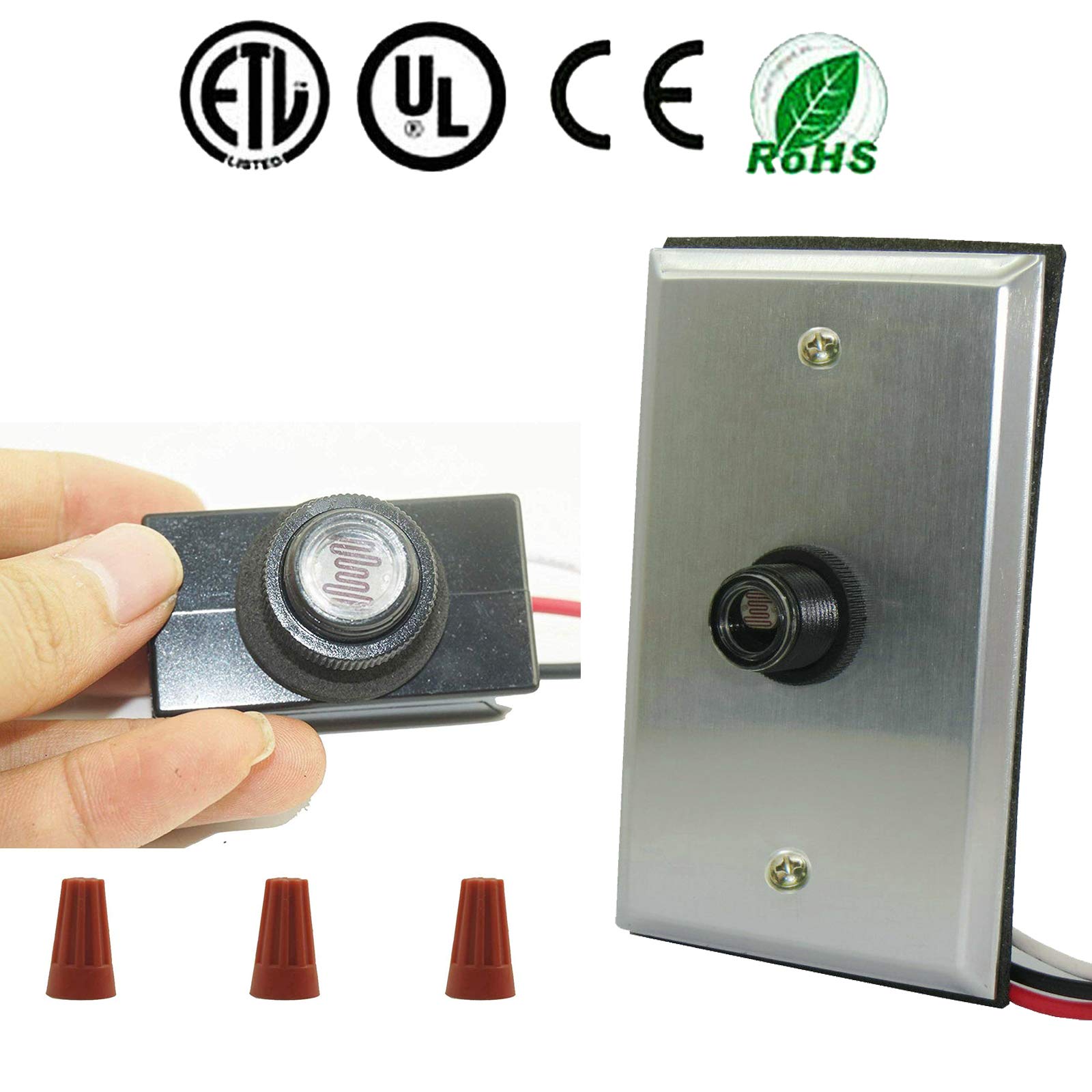 120-Volt Fixed Position Thermal Photocontrol Outdoor Hard-Wired Post Eye Light Control with Photocell Light Sensor, Dusk-to-Dawn Light Sensor Switch Auto On/Off with Wall Plate