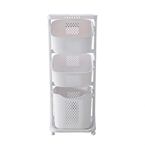 3-layer Laundry Basket Clothes Storage Basket Movable Bathroom Storage Shelf Kitchen Shelf Fruit Stand
