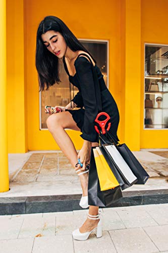 Combigrip Red Grocery Bag Handle Shopping Bag Carrier holds up to 300lbs Hands Free Concept Including Shoulder Strap For Safe Carrying with Dual Hooks and Comfortable Grip
