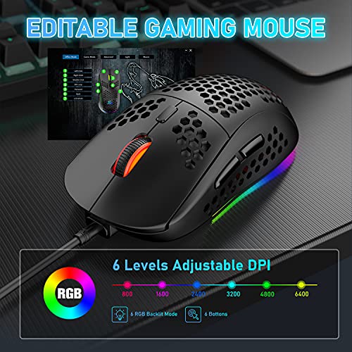 60% Mechanical Gaming Keyboard, Blue Switches, Rainbow LED Backlight Compact Wired Keyboard, TKL Wired Keyboard, Programmable Macro, RGB Mouse 6400 DPI , for PC Gamers and Office Typists (Black)