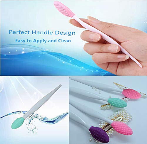 Lip Brush Tool,Double-Sided-Silicone Lip Scrub Brush Silicone Lip Brush Exfoliating for for Men Women(4 Colors,4 PCS)