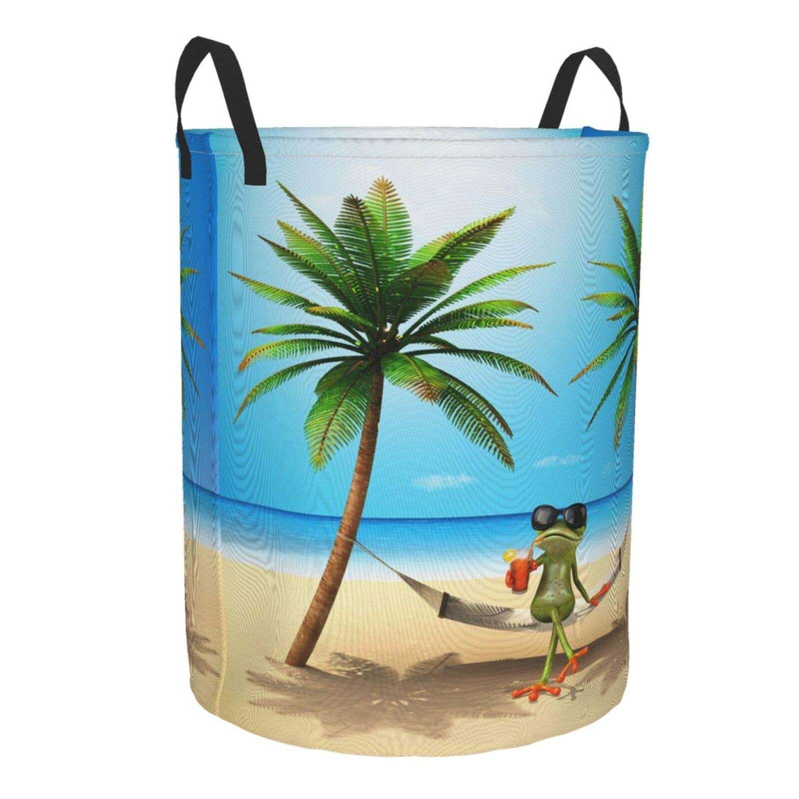Foruidea Summer Green Frog Laundry Basket,Laundry Hamper,Collapsible Storage Bin, Oxford Fabric Clothes Baskets,Nursery Hamper For Home,Office,Dorm,Gift Basket