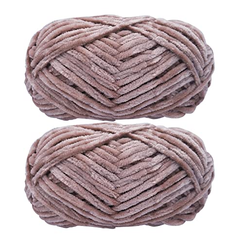 2 Roll Yarn for Knitting Crochet Velvet Yarn Knitting Yarn Fabric Cloth T-Shirt for DIY Craft Handmade Velvet Coarse Wool Thread Hook Shoe Thread Stick Needle Scarf Thread - Iris Grey 175 Yards