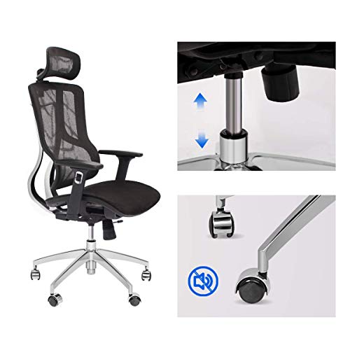 CangLong Executive Chair with 2D Adjustable Headrest, Ergonomic Office Chair with Mesh Seat and High Back, Desk Chair with 3D Armrest, Multifunction for Relaxation, BIFMA Certification No 5.1, Black