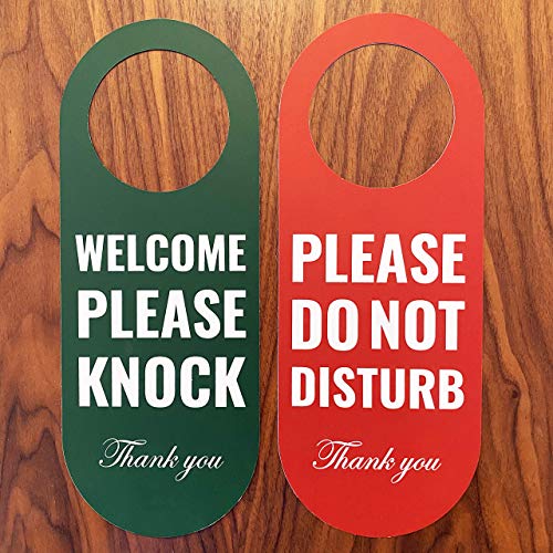 Do Not Disturb Door Hanger Sign 2 Pack (Green/Red Double Sided) Please Do Not Disturb on Front and Welcome Please Knock on Back Side, Ideal for Office Home Clinic Dorm Online Class and Meeting Session