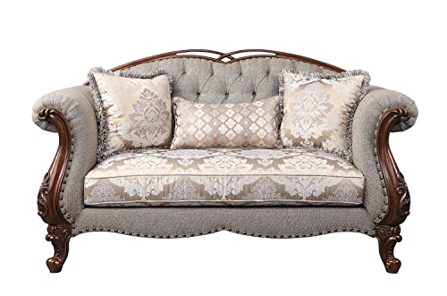 Acme Furniture Miyeon Love Seats, Fabric and Cherry