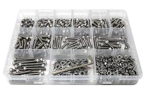 iexcell 660 Pcs M4 x 5/6/8/10/12/14/16/18/20/25/30 Stainless Steel 304 Hex Socket Head Cap Screws Bolts Nuts Washers Assortment Kit