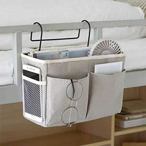 Bedside Caddy/Bedside Storage Bag Hanging Organizer for Bunk and Hospital Beds,Dorm Rooms Bed Rails,Can be Placed Glasses,Books,Mobile Phones,Keys ,daily supplies (E-style)