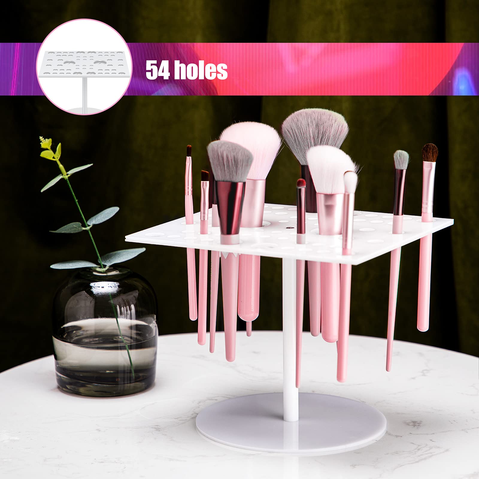 54 Holes Acrylic Brush Holder Makeup Brush Drying Rack Brush Dryer Collapsible Makeup Brush Holder Makeup Brush Dryer Stand for Acrylic Nail Brush Makeup Lover (White)
