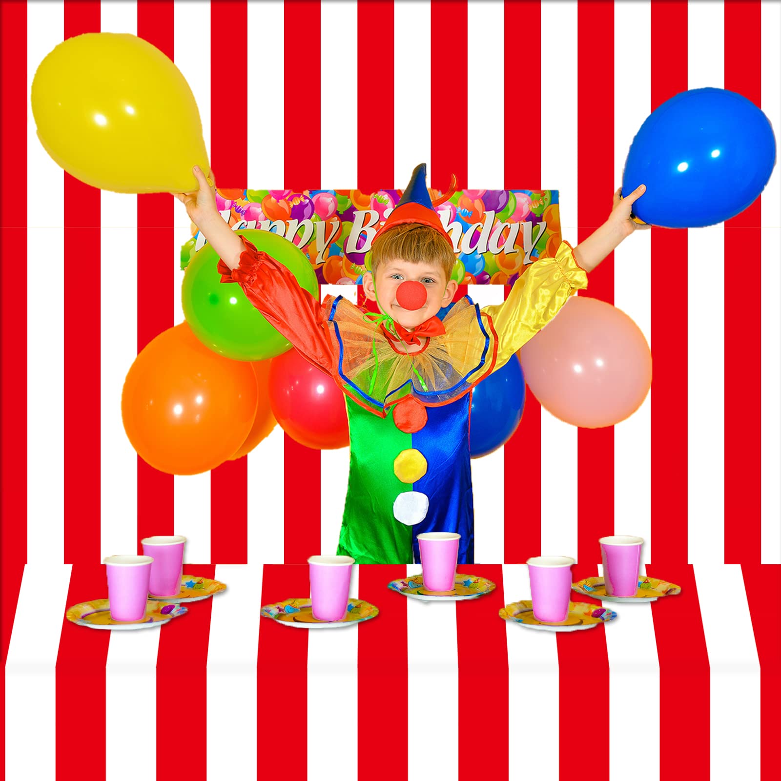 100Ft Long Tablecloth Roll Red and White Striped Tablecloth Carnival Circus Tent Party Supplies Christmas Plastic Picnic Table Cover for Birthday Halloween Party Circus Backdrop Banner Decoration