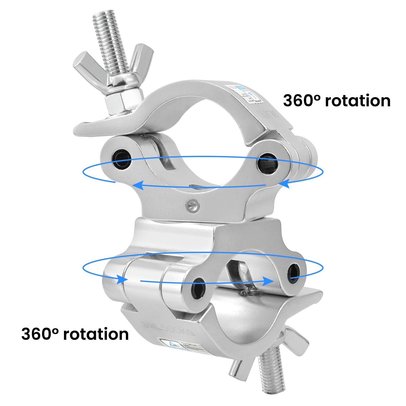2 Inch Pro-Swivel Truss Clamp TUV, 2 Pack Eyeshot Heavy Duty 1100lb Swivel Coupler Truss Clamps, Dual Head Turn As Needed Two 360 Degree Lighting Clamps, Fit Pipe/Truss OD 48-52mm