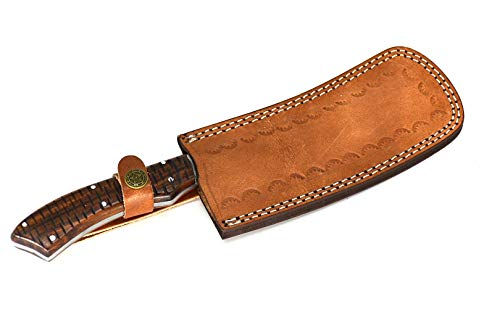 CK-12 Handmade Damascus Steel 12.00 Inches Cleaver Style Knife β Solid Rose Wood Handle. Full Tang Comes with Leather Sheath