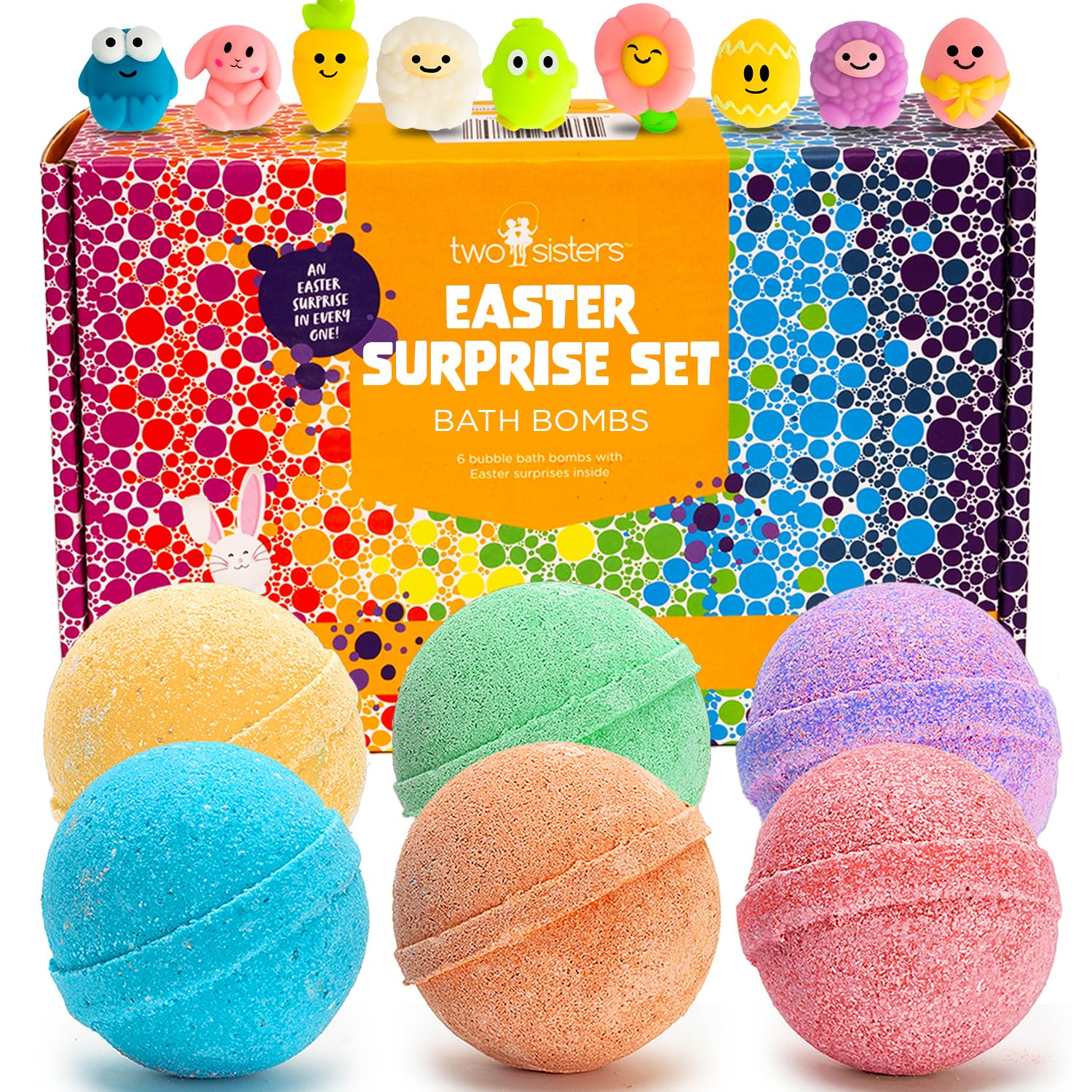 Easter Bath Bombs for Kids with Surprise Toys Inside (6 Pack) - Perfect Basket Stuffers - USA Made, Won't Stain Tub, Incredible Fragrances - Large Bubble Bomb for Girls & Boys by Two Sisters