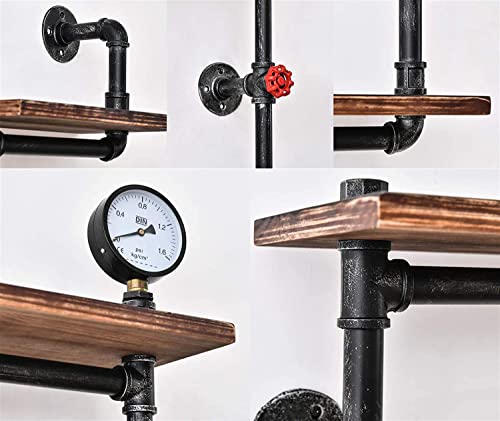 BOSURU Industrial Floating Pipe Wall Shelves Rustic Wood Shelving 4 Layer Ladder Hanging Bookshelf for Bedroom Office Decor