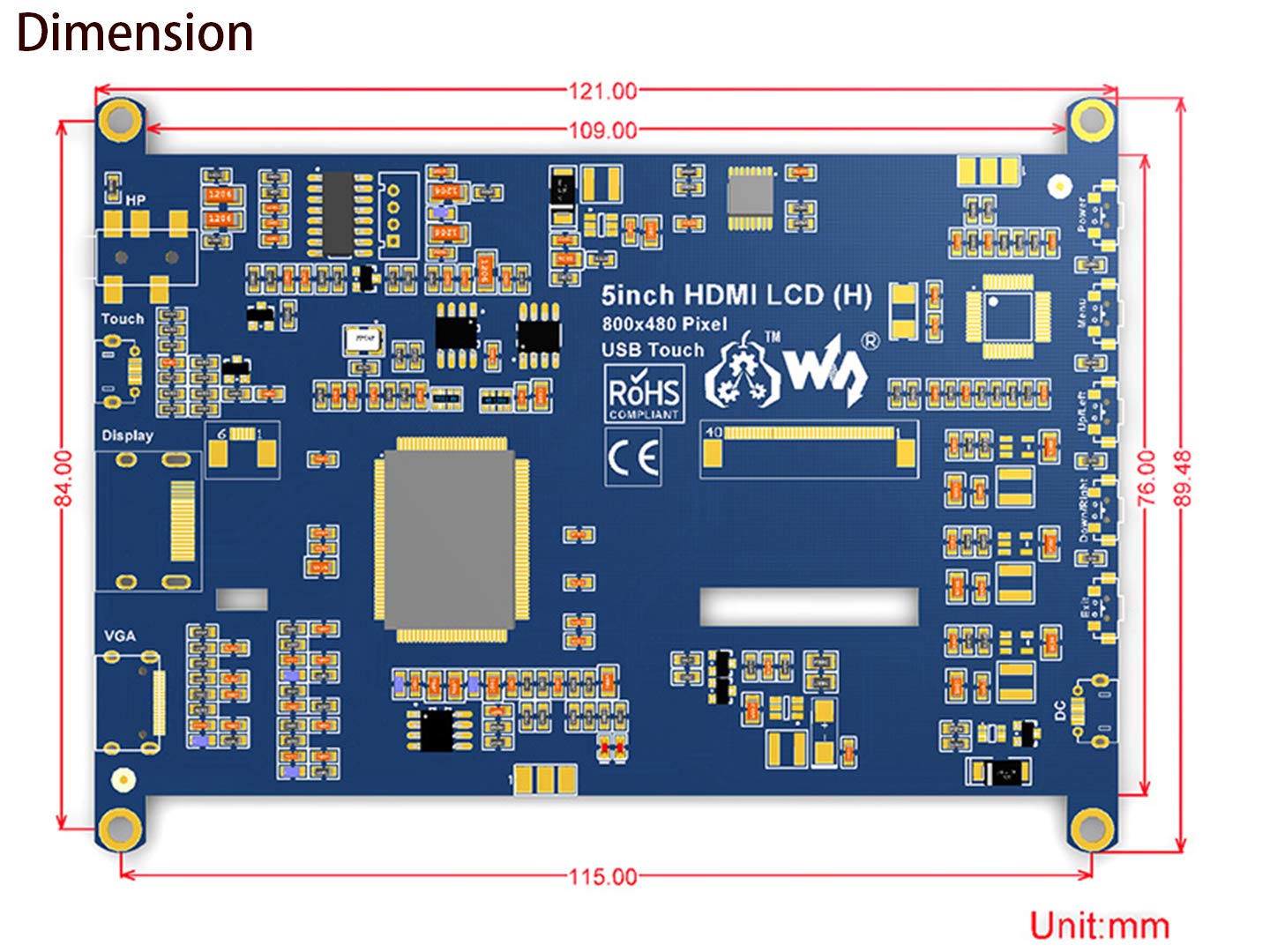 5inch HDMI LCD (H) Capacitive Touch Screen 800x480, Supports Raspberry Pi Jetson Nano BB Black Banana Pi PC Windows 10 Raspbian Ubuntu Kali WIN10 IoT Retropie HDMI/VGA Display Port