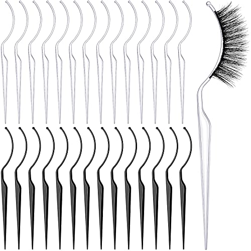 30 Pieces False Eyelashes Display Stick False Eyelashes Applicator Tool False Eyelash Holder Eyelash Extension Supplies for Planting Grafted Eyelash (Black, Transparent)
