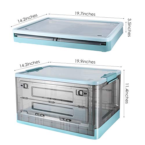 Clear Storage Bins with Lids, Plastic Collapsible Storage Cube with Double Door, Large Stackable Folding Crates for Home and Office, 52 Liters 1 Count…