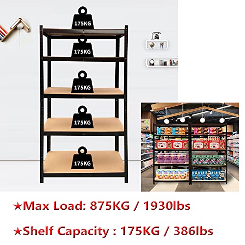5 Shelf Garage Shelving, Steel Shelves Adjustable Shelf Storage Unit, Storage Utility for Warehouse Pantry Office Kitchen, with MDF Boards, Basement Storage Rack Hold 1929lbs, 35"W x 16.5"D x 63"H