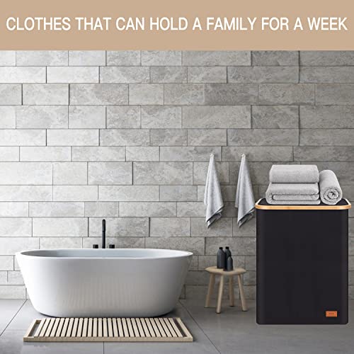 145L XXX-Large Laundry Hamper with Lid โ DOFASAYI Foldable Laundry basket with Bamboo Handles, Grey Dirty Clothes Hamper for Bathroom, Bedroom, Room, Closet, Hampers for Laundry, Toys, Clothing, Black