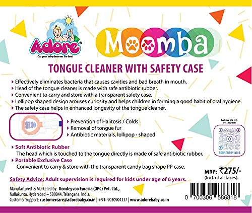 Adore Moomba Tongue cleaner with Safty case Best for child oral care, Multicolour (Pack of 5)