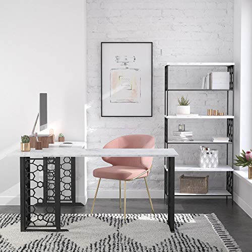 CosmoLiving by Cosmopolitan Ella L, White Marble/Black Desk