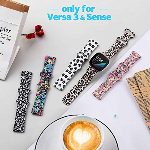 Maledan Compatible with Fitbit Sense & Fitbit Versa 3 Bands Women Girls, Stylish Flower Printed Strap Replacement for Fitbit Versa 3/Versa 4/Sense 2/Sense Smart Watch Accessories, Small Leopard