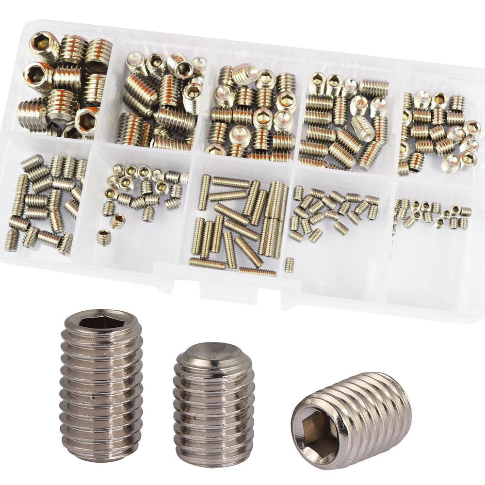 200PCS 304 Stainless Steel Cup Point Grub Set Screws Assortment Kit,M3M4M5M6M8 self Tapping Screws for Metal, Metric Bolt Assortment Hardware Sizes - Ideal for Home Repairs & Fixtures