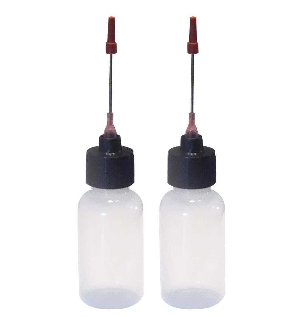 2 Pack 1 OZ Bottles with Stainless Needle Tip, Precision Tip Applicator Bottles for Craft Glues, inks, Scrapbooking, Card Making Gel, Quilling, Cleaning Oils and Solvents, Leakproof Plastic Bottle
