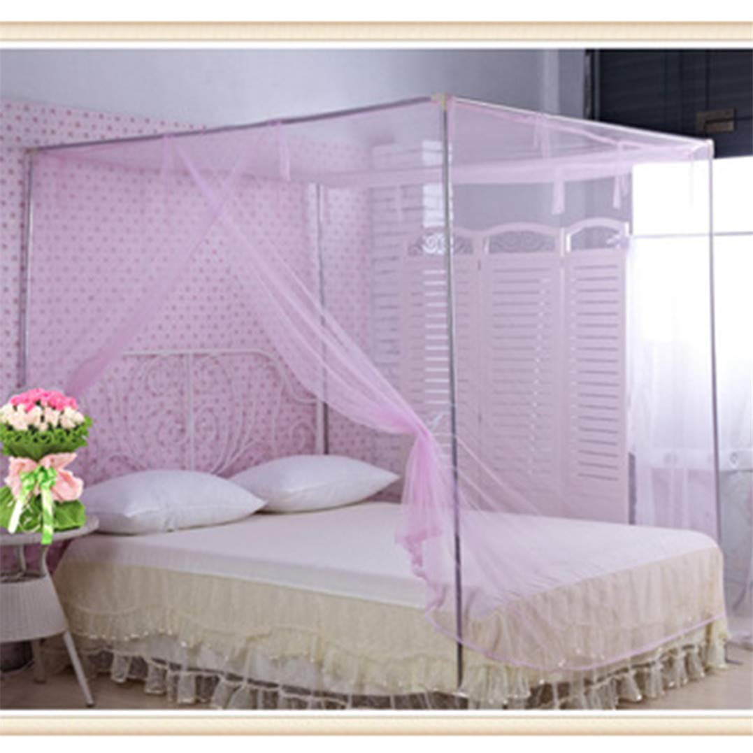 Winwinfly Mosquito Net 200 * 150 * 165cm Pink Mesh Mosquito Netting for Four-Poster Bed Rectangular Mosquito Net Protect Against Insects and Mosquitos