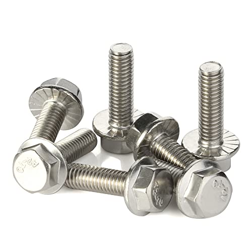 M8-1.25 x 30mm Flange Bolts Flanged Hex Screws, DIN 6921, Stainless Steel 18-8 (304), Plain Finish, Fully Threaded, 10 PCS