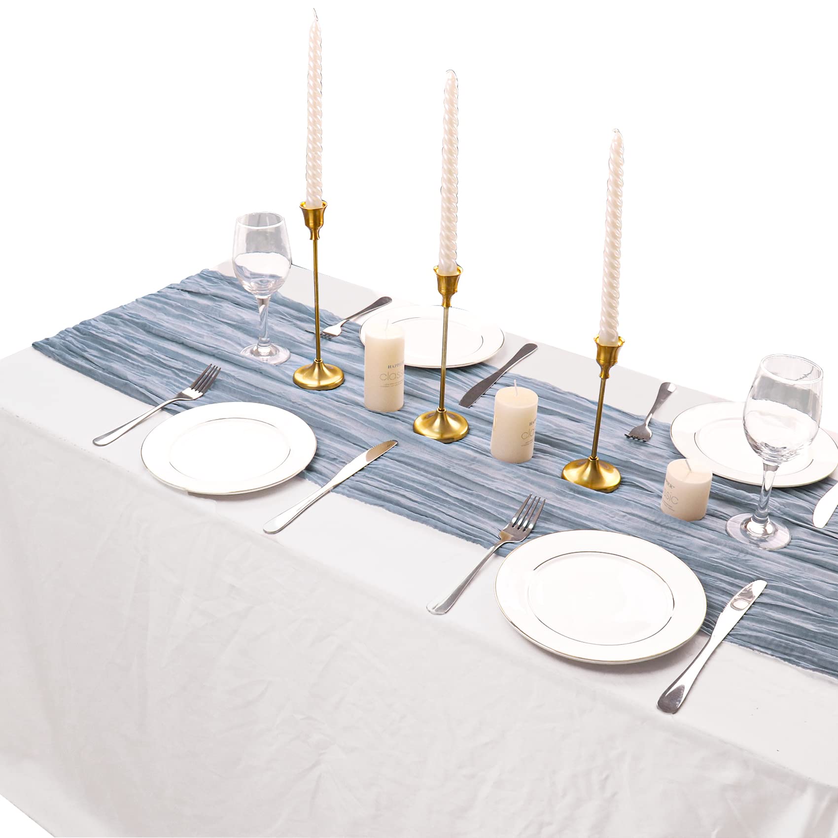 12 Pcs Cheesecloth Table Runner 13FT Boho Rustic Gauze Table Runner Bulk 35x157Inch Romantic Cheese Cloth Sheer Table Runner Decor for Wedding Dining Holiday Event Birthday Anniversary(Dusty Blue)