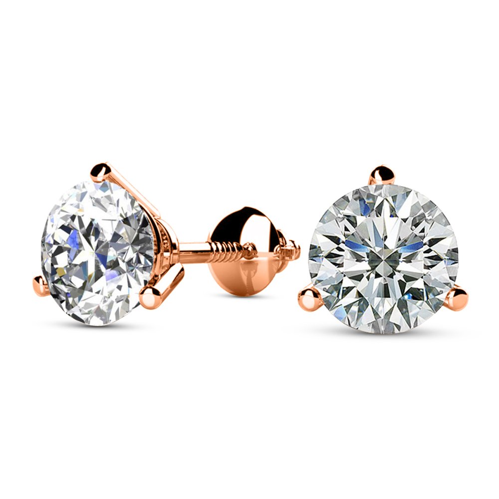 1 Carat 14K Rose Gold IGI Certified LAB-GROWN Round Cut Diamond Earrings 3 Prong Martini/Cocktail Screw Back Superior Collection (E-F Color, SI1-SI2 Clarity)