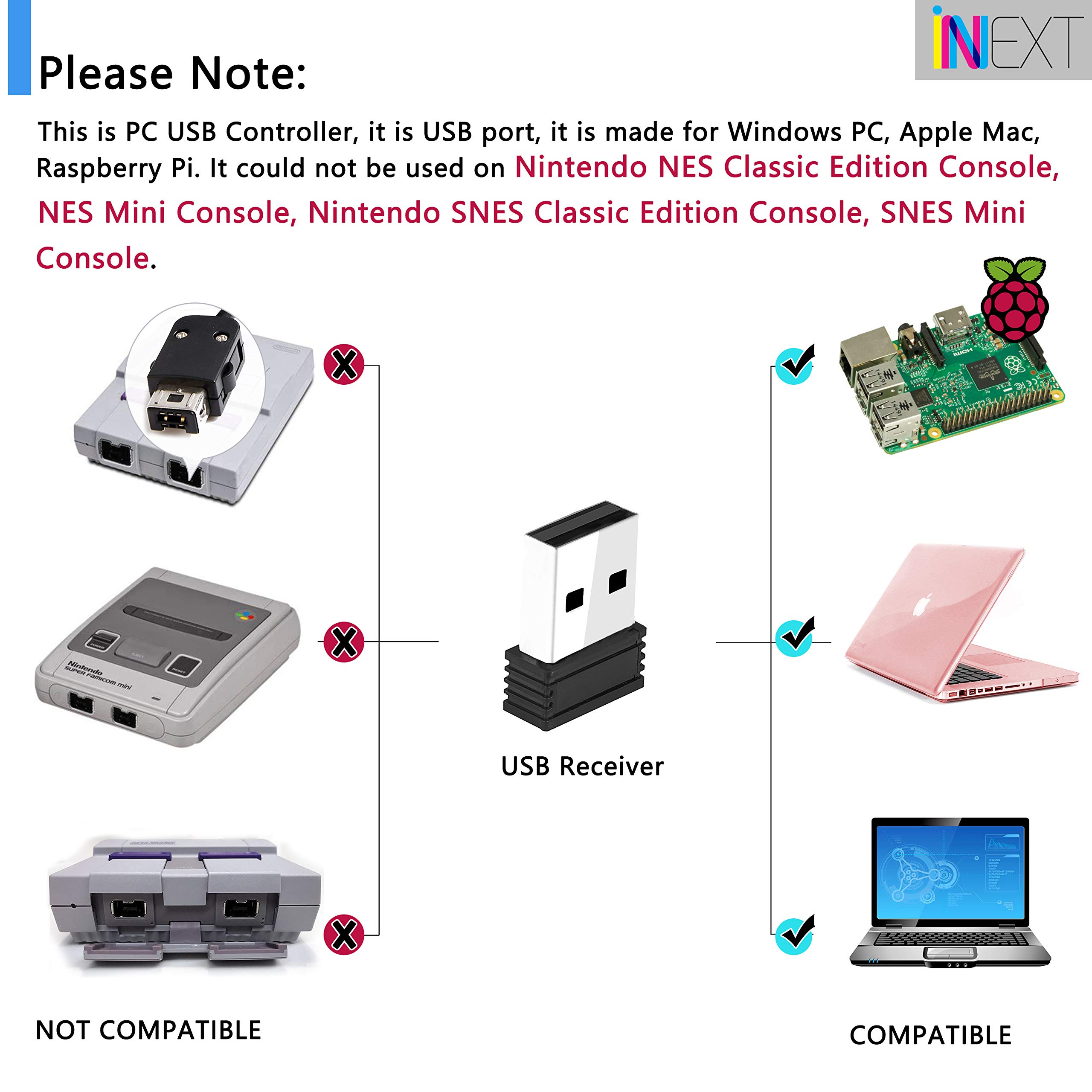 2 Pack 2.4 GHz Wireless USB Controller Compatible with Super NES Games, SAFFUN SNES Retro USB PC Super Classic Controller for Windows PC MAC Linux Genesis Raspberry Pi Retropie (Purple / Gray)