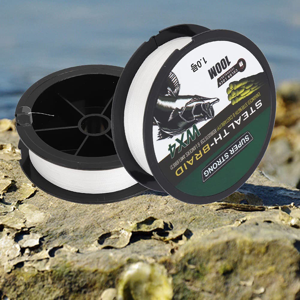 100M Fishing Line,Durable Pe Fish Line,Not Easy to Roll 4 Weave Anti Bite Strong Tension Tackle Accessory(3.5in-White 1.0)
