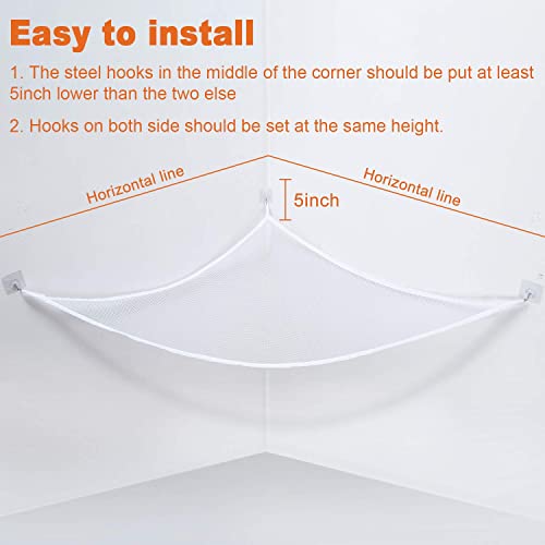 3 Pieces Stuffed Animal Hammocks Stuffed Toy Storage Hammock Nets Jumbo Wall Sling Corner Mesh Toy Organizer with Hooks for Bedroom Plush Toys (White)