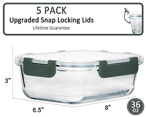MCIRCO 36oz Glass Meal Prep Containers set of 5 and Glass Food Storage Containers Set