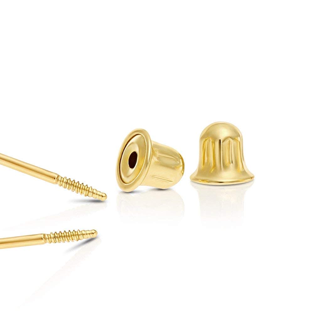 10k Yellow Gold Solitaire Round Cubic Zirconia Stud Earrings in Secure Screw-backs (3mm)………