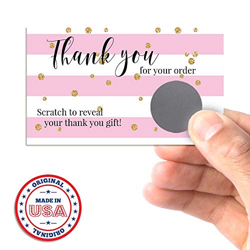 Pink Stripes Scratch & Win Customer Appreciation Package Inserts for Small Businesses, 20 2" X 3.5β Single Sided Insert Cards with Scratch Off Stickers included by AmandaCreation