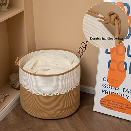 KEBEIYA Large23.62x17.31x23.62 inch Blanket Storage Basket, Woven Baby Laundry Basket with Built-in Handles for Blanket Storage, Nursery Basket Soft Storage Bins