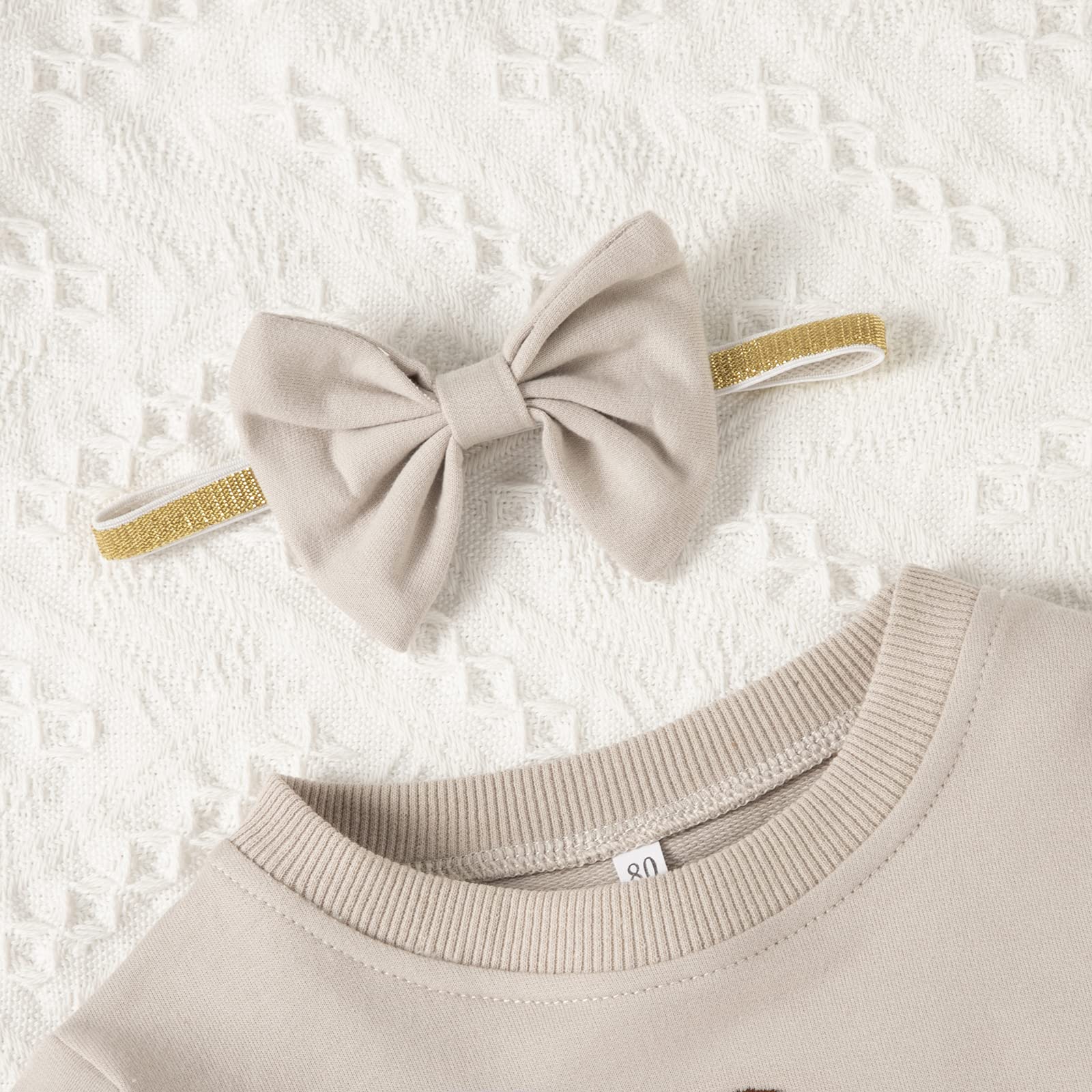 DREAM BUS Newborn Baby Girl Clothes Sweatshirt Long Sleeve Oversized Romper Toddler Girl Fall Winter Sweater With Headband(Gray,0-6months)