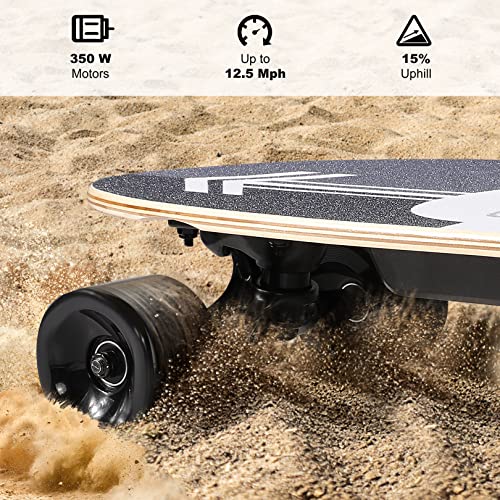 CAROMA 350W Electric Skateboard for Adults Teens, 27.5" 7 Layers Maple Electric Longboard with Remote, 12.4 MPH Top Speed, 8 Miles Max Range, 220lbs Max Load E Skateboard