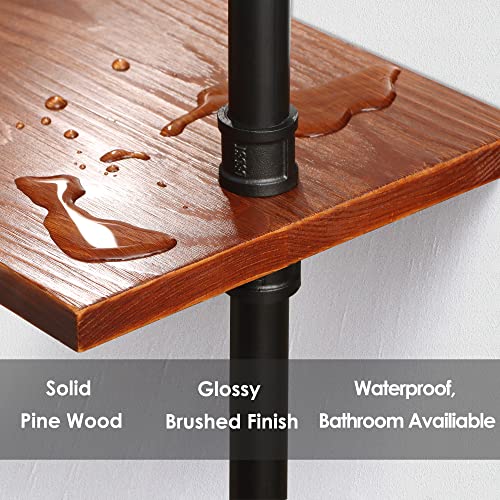 2 Tier Bathroom Floating Shelves with Industrial Pipe, 36 Inch Rustic Wood Wall Mounted Over Toilet Shelves with Towel Bar and Hooks, Wall Shelves for Bookshelf Kitchen Bar Living Room
