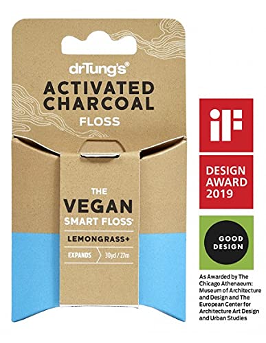 DrTung's Vegan Activated Charcoal Floss, Natural Lemongrass Flavor Dental Floss 6 Pack
