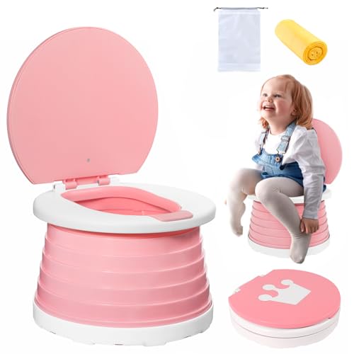 Travel Potty for Toddler, Portable Toilet Seat for Kids, Foldable Travel Toilet with A Roll of Cleaning Bags for Car, Camping, Outdoors