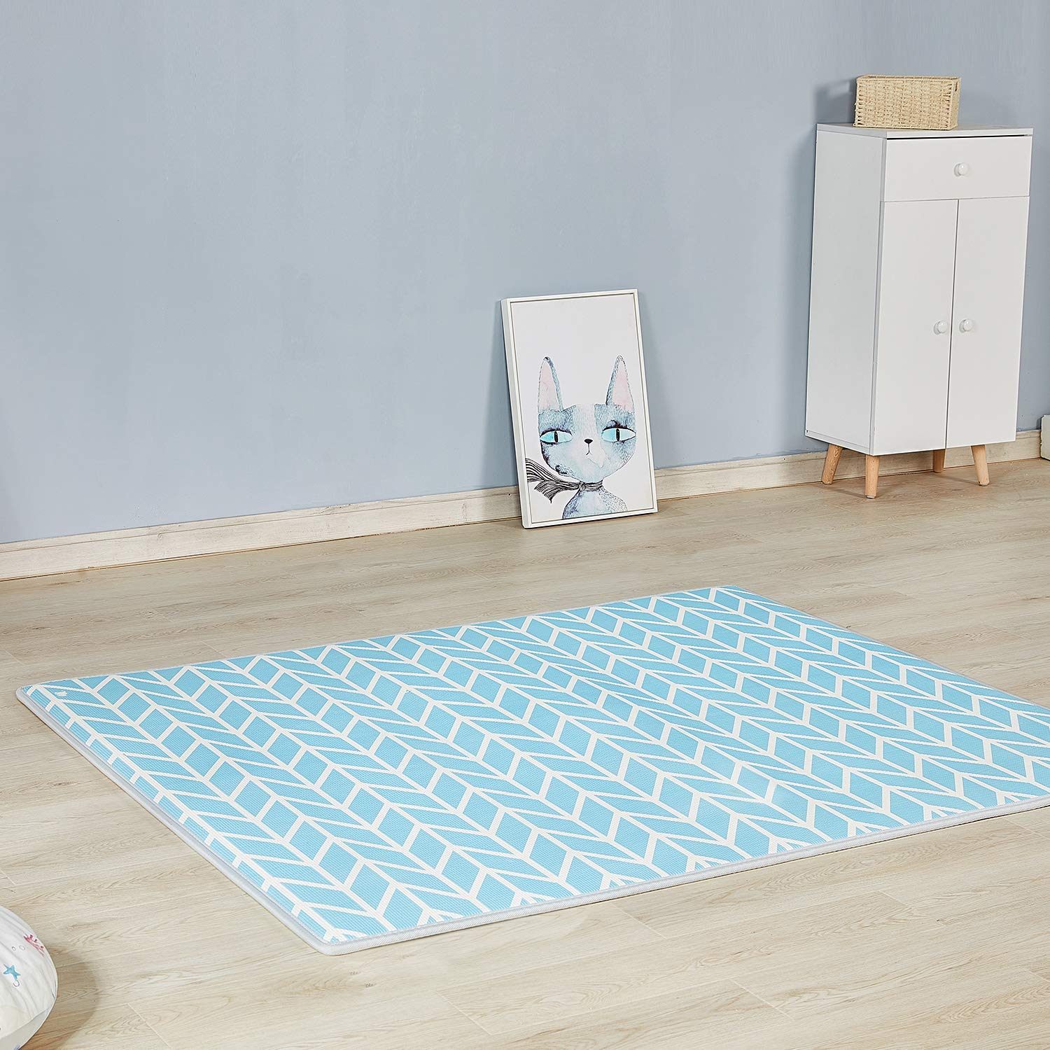 Angelbliss Play Mats for Babies - Haute Collection - Play Mat for Infants – Non-Toxic Baby Rug – Cushioned Baby Mat Waterproof Playmat – Reversible Double-Sided Kindergarten Mat (Medium - Blue)