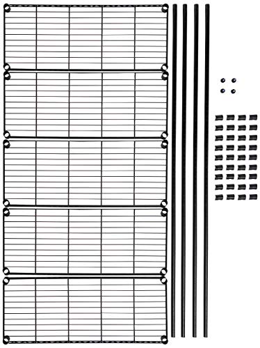 AmazonBasics Expandable Metal Hanging Rack Wardrobe with Shelves, Black & 5-Shelf Adjustable, Heavy Duty Storage Shelving Unit (350 lbs per shelf), Steel Organizer Wire Rack, Black,(36L x 14W x 72H)