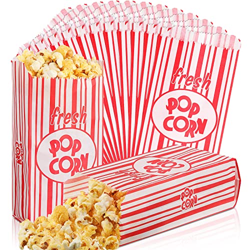 300 Pcs Paper Popcorn Bags Bulk 1oz Popcorn Bags Individual Servings Paper Sleeves Vintage Red and White Striped Pop Corn Bags for Party Movie Night Carnival Supplies Popcorn Machine Accessories